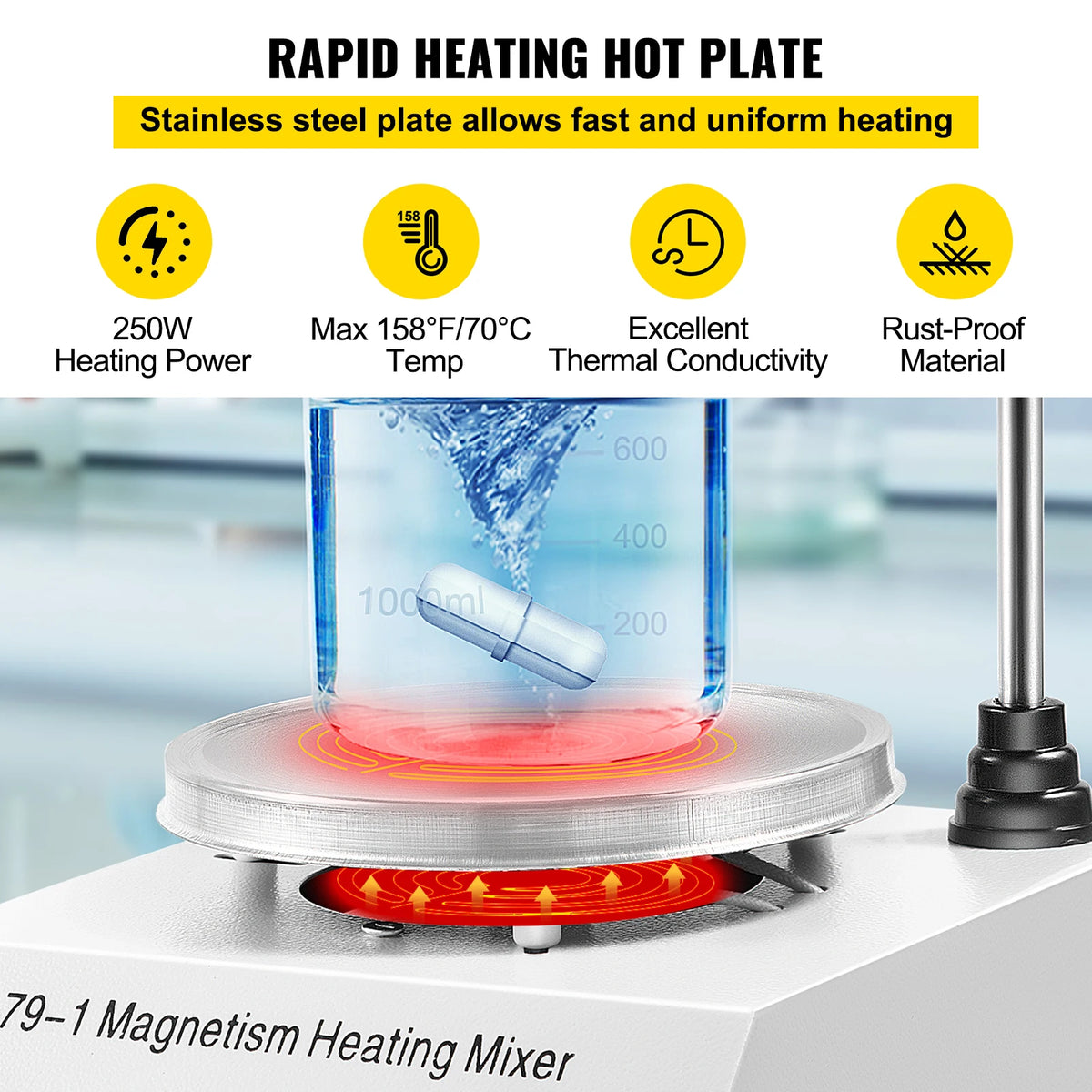 1L Heating Magnetic Stirrer Hot Plate W/ Stir Bar 0-1600R/Min Vortex M ...