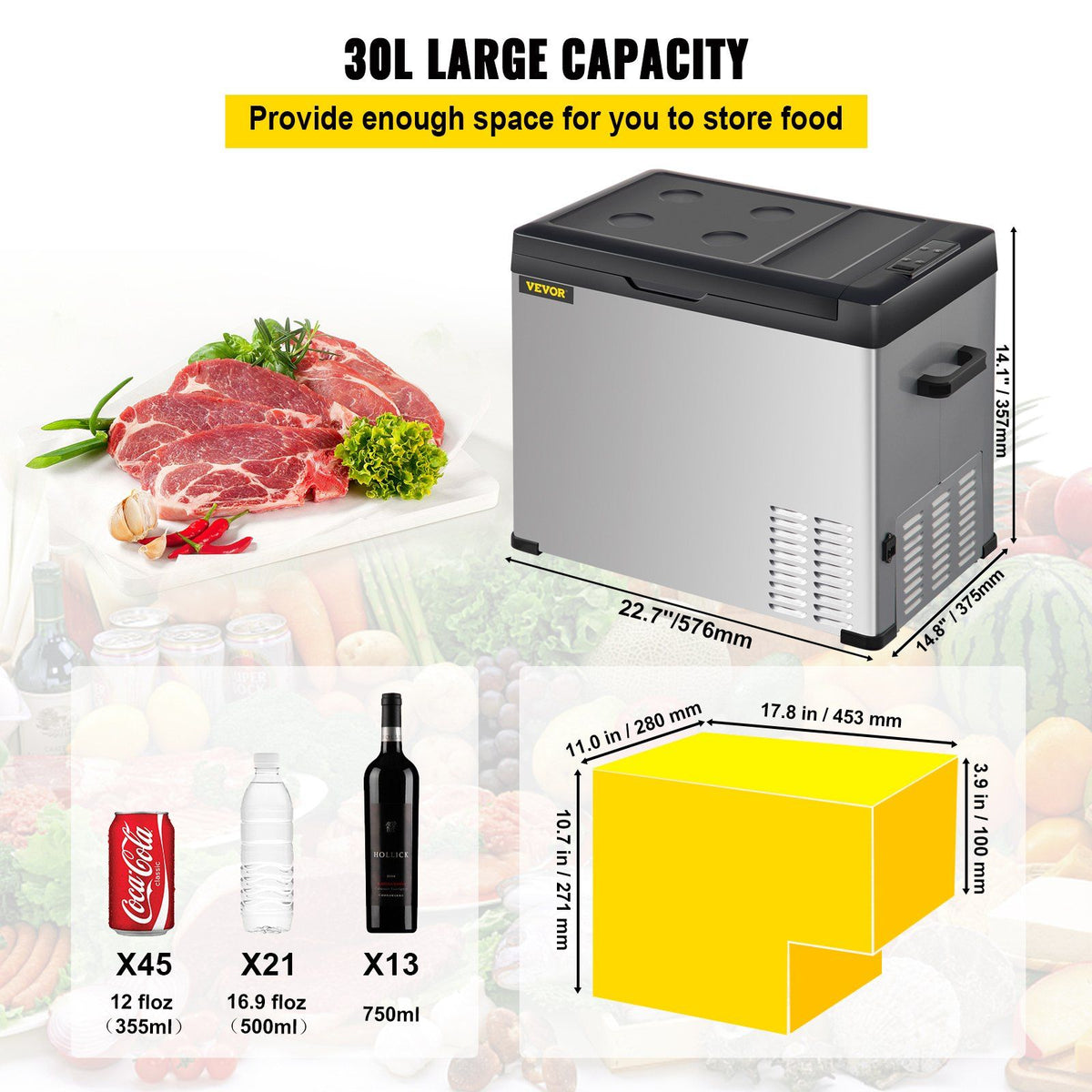 VEVOR 12 Volt Refrigerator, Portable Refrigerator (-4°F~68°F) With APP ...
