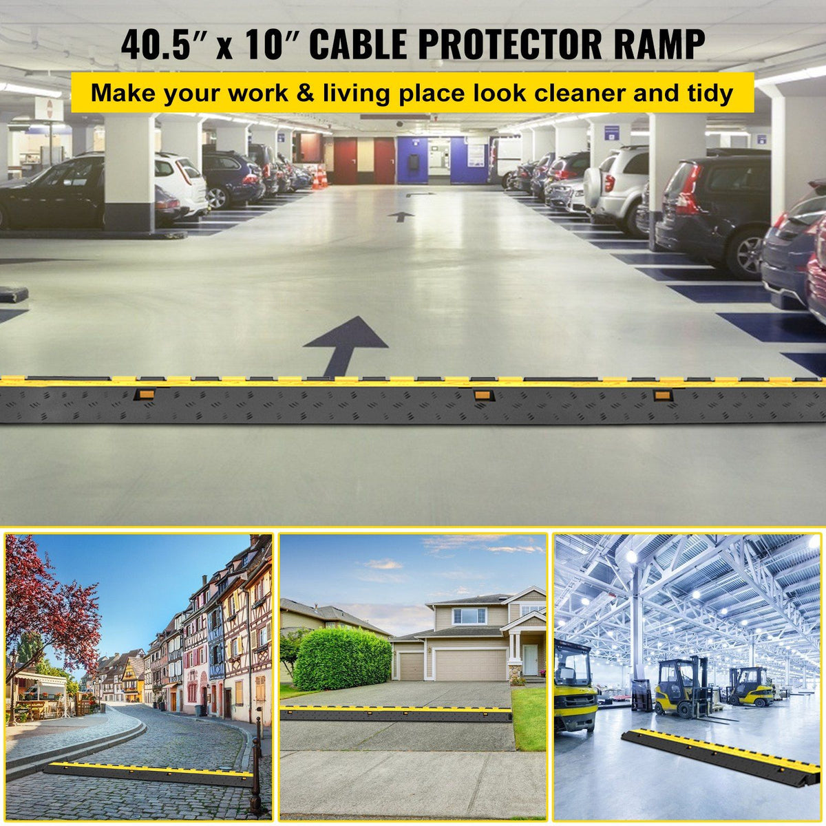 4 Pack Rubber Cable Protector Ramp 2 Channel Heavy Duty 66,000LB Load ...