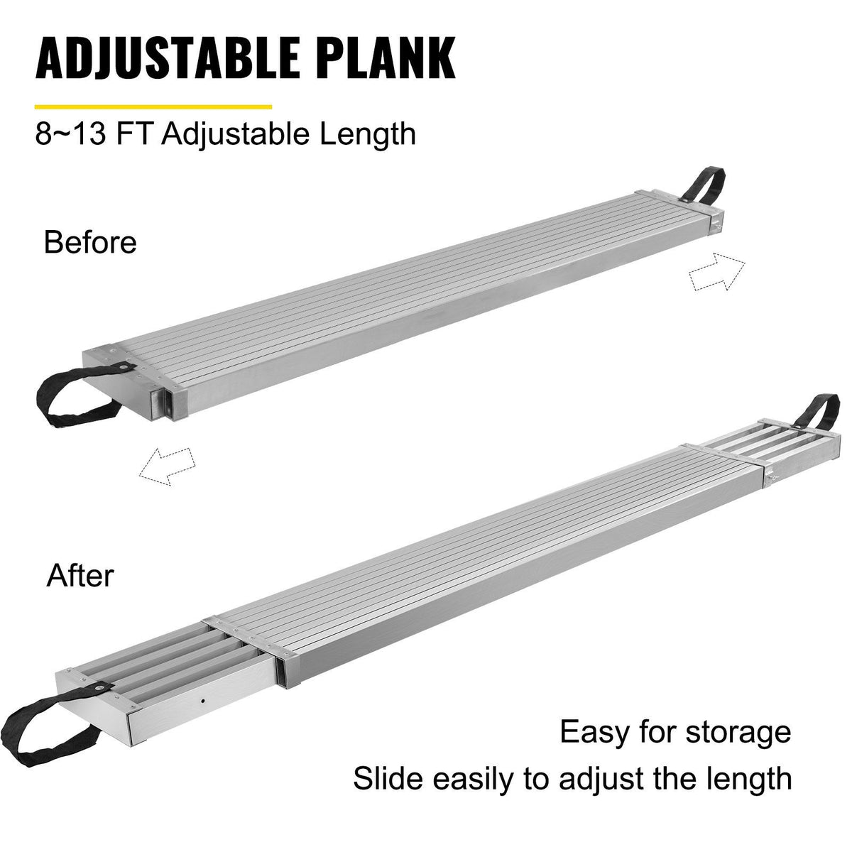 VEVOR Aluminum Work Plank, 8-13ft Telescoping Plank, 440lbs Capacity ...