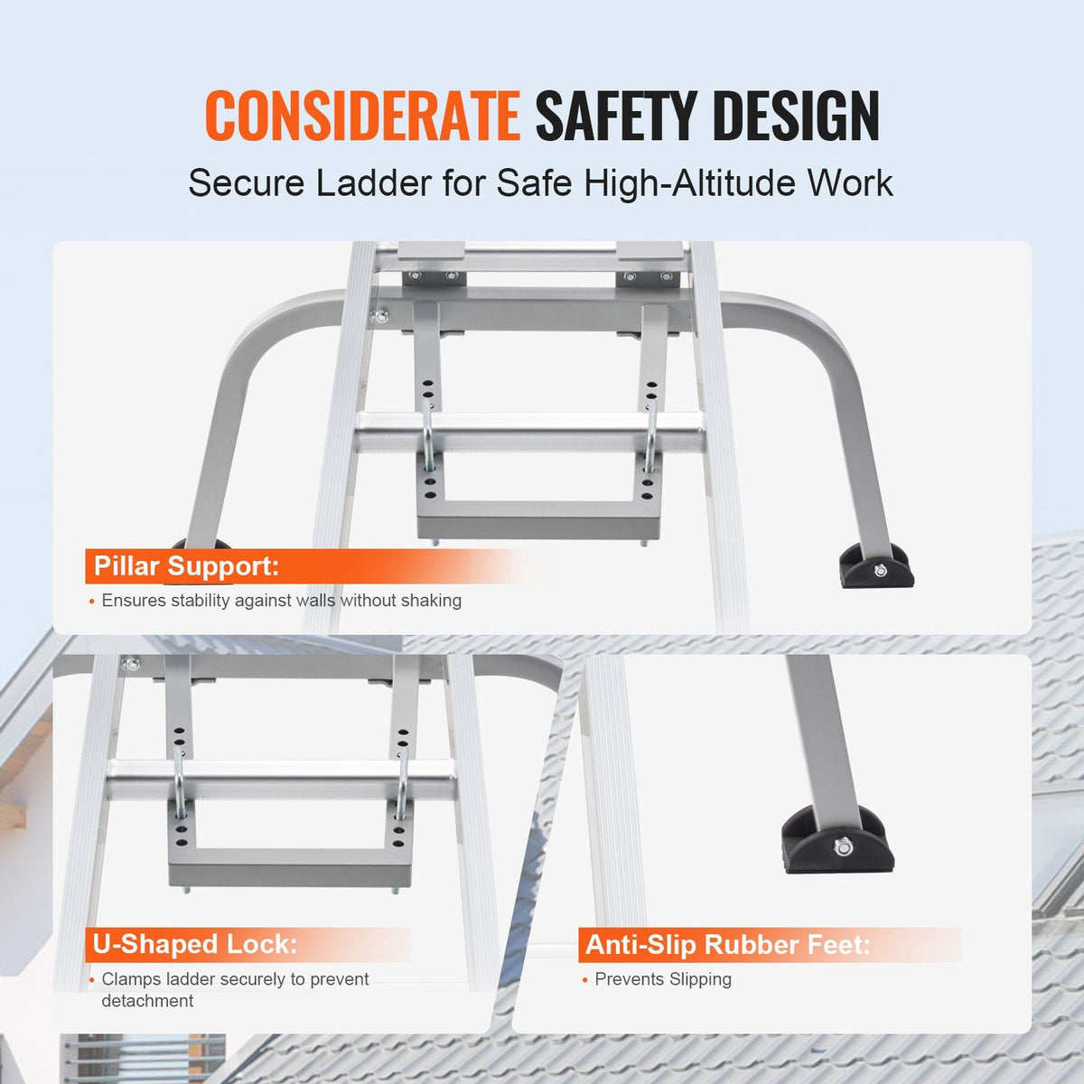 VEVOR Ladder Stabilizer with Wing Span Heavy Duty Steel Roof Hook ...