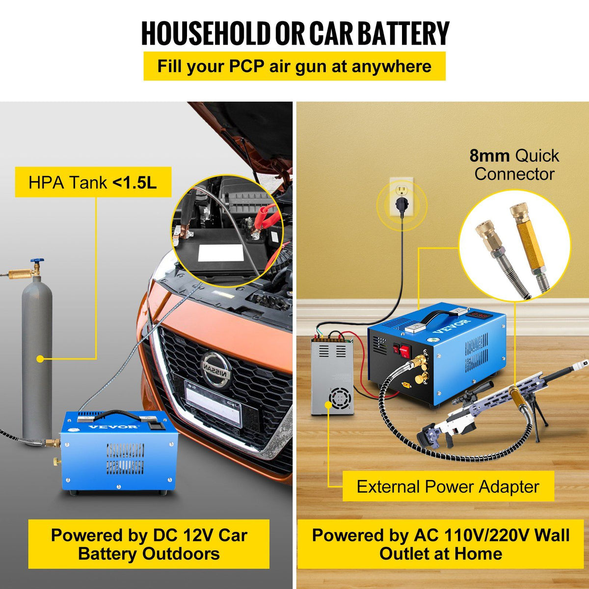 VEVOR PCP Air Compressor, 4500PSI Portable PCP Compressor, 12V DC/110V ...