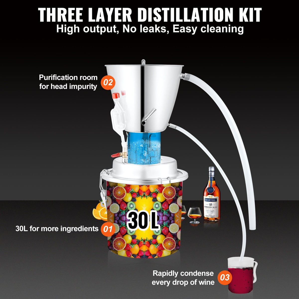 VEVOR Water Alcohol Distiller, 8 Gal/30 L, 304 Stainless Steel Still w ...